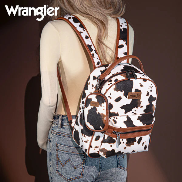 WG133-8603 Wrangler Cow Print Backpack With Coin Pouch - Brown – The ...